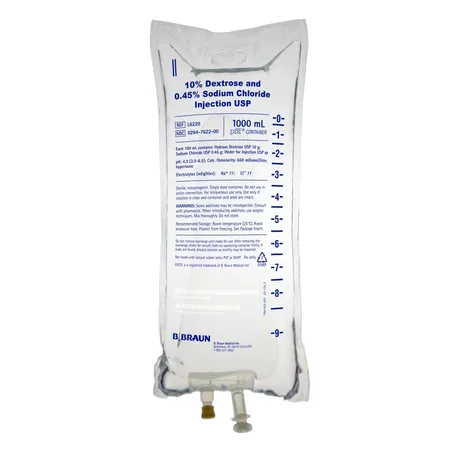 Dextrose 1000mL 10% & 0.45% Sodium Chloride Injection, 12/Cs | Dealmed Medical Supplies