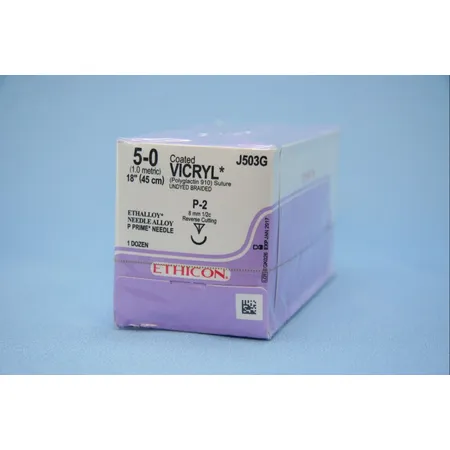 Suture Vicryl 5-0 Undyed Braided 18" P-2 Reverse Cutting 1/2 Circle, 12/Bx | Dealmed Medical ...