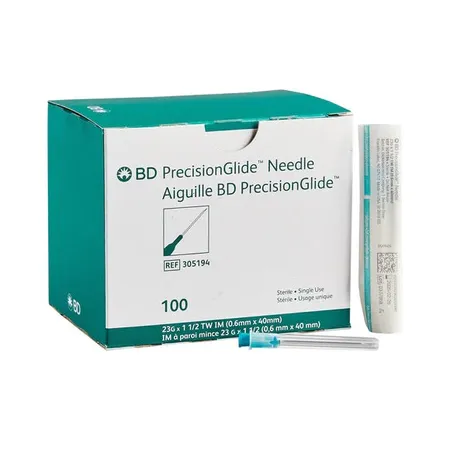 Hypodermic Needle 23G x 1.5" Thin Wall IM Regular Bevel, 100/Box - 23G ...