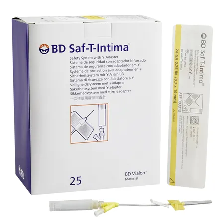 IV Catheter Saf-T-Intima Winged 24G x ¾" Y Adapter, 25/Bx - 24G x 3/4 ...