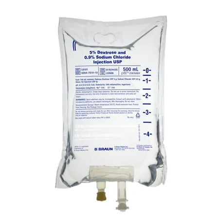 Dextrose 5% & Sodium Chloride 0.9% Inj 500 mL Bag, Ea | Dealmed Medical Supplies