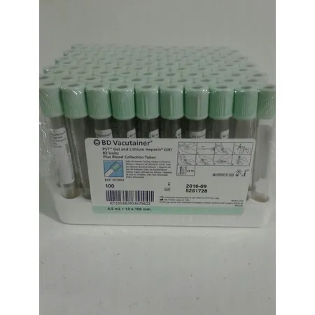 Tube Vacutainer Plastic Gel 13 x 100 mm 4.5 mL Green, 100/Pk | Dealmed ...