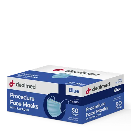 Face Mask Earloop Blue, Level 1, Surgical, 50/Bx | Dealmed Medical Supplies