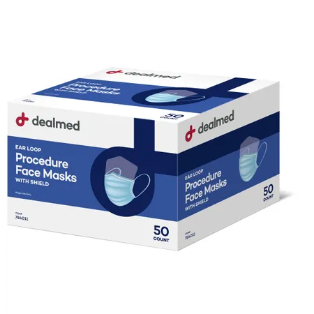 Face Mask Shield & Earloop Blue, 50/Bx | Dealmed Medical Supplies