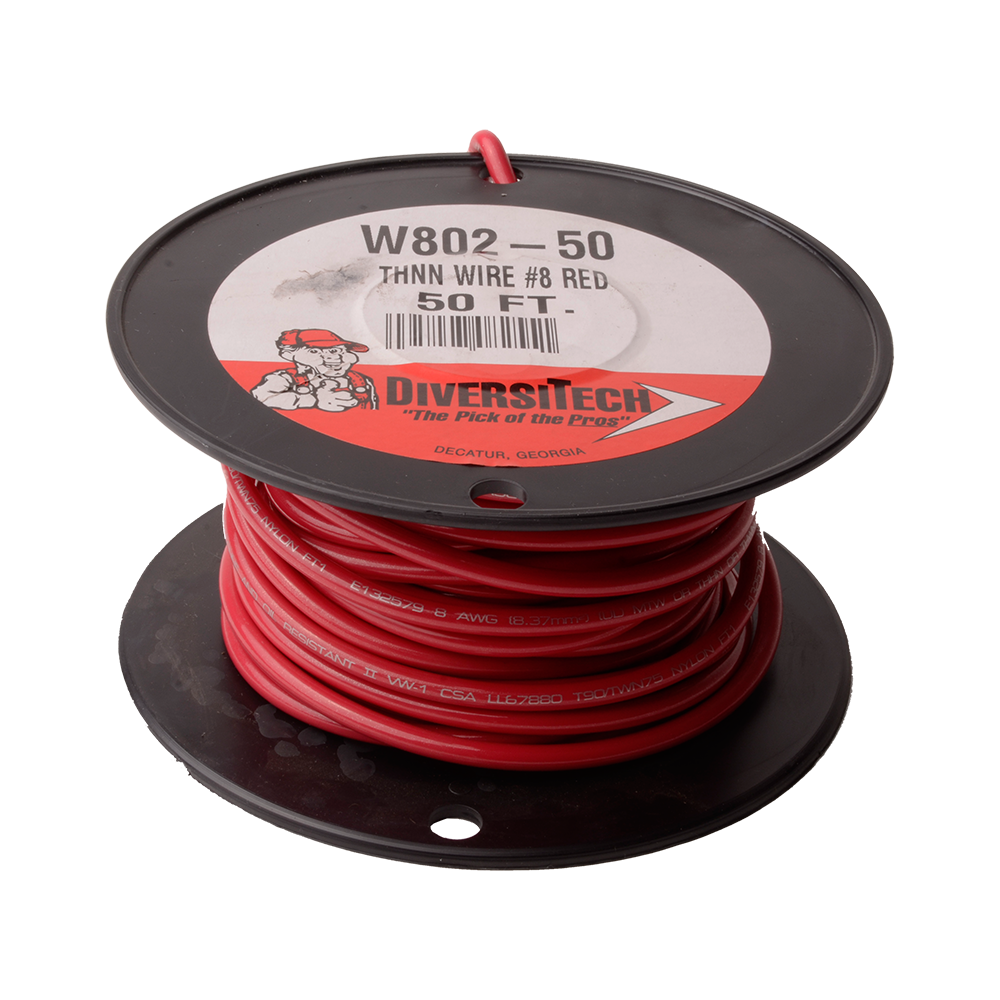 The DiversiTech® W802-50 Red Stranded Copper Wire on Spool, 8 Gauge, 50 ...